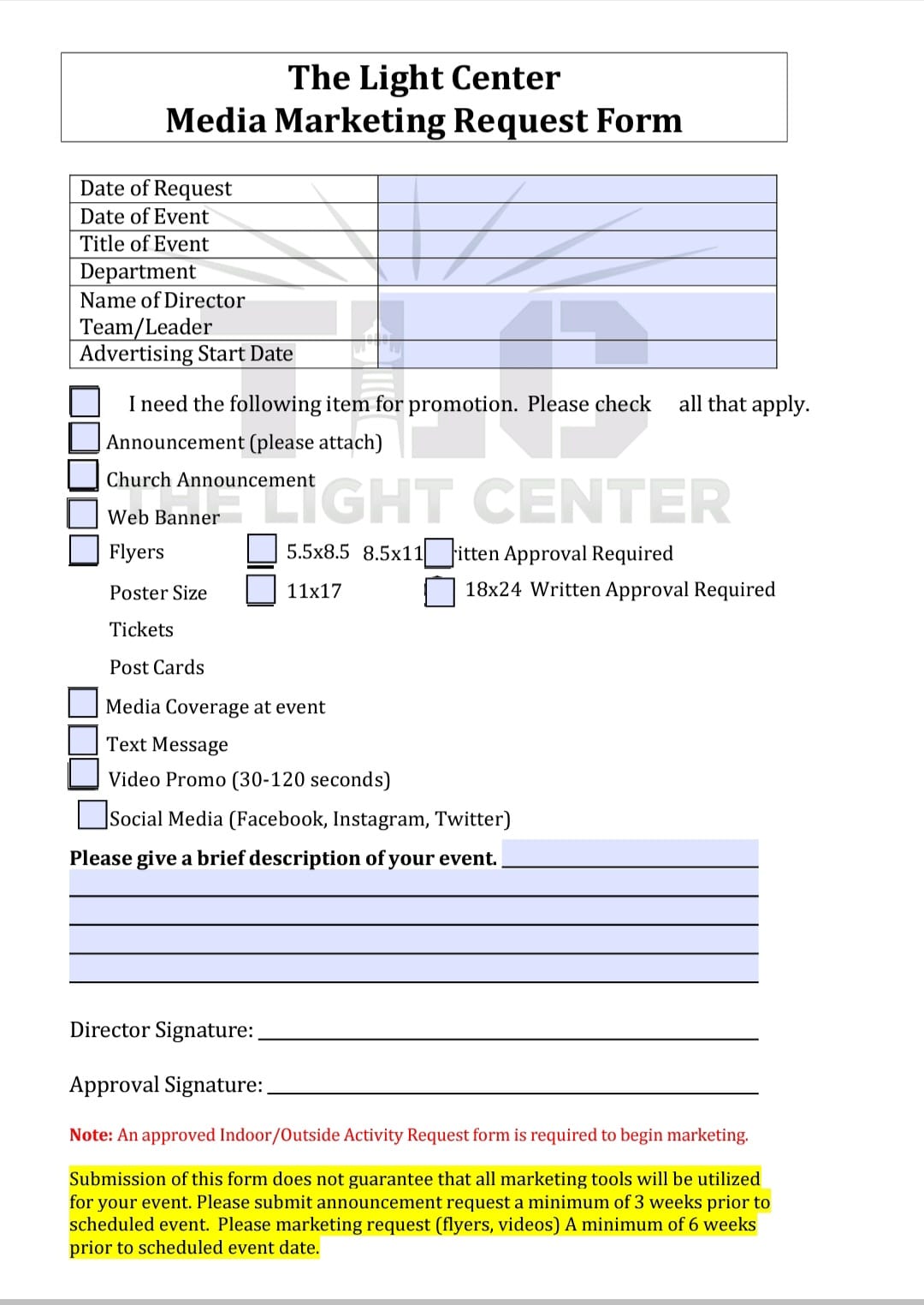 Leadership Forms | The Light Center