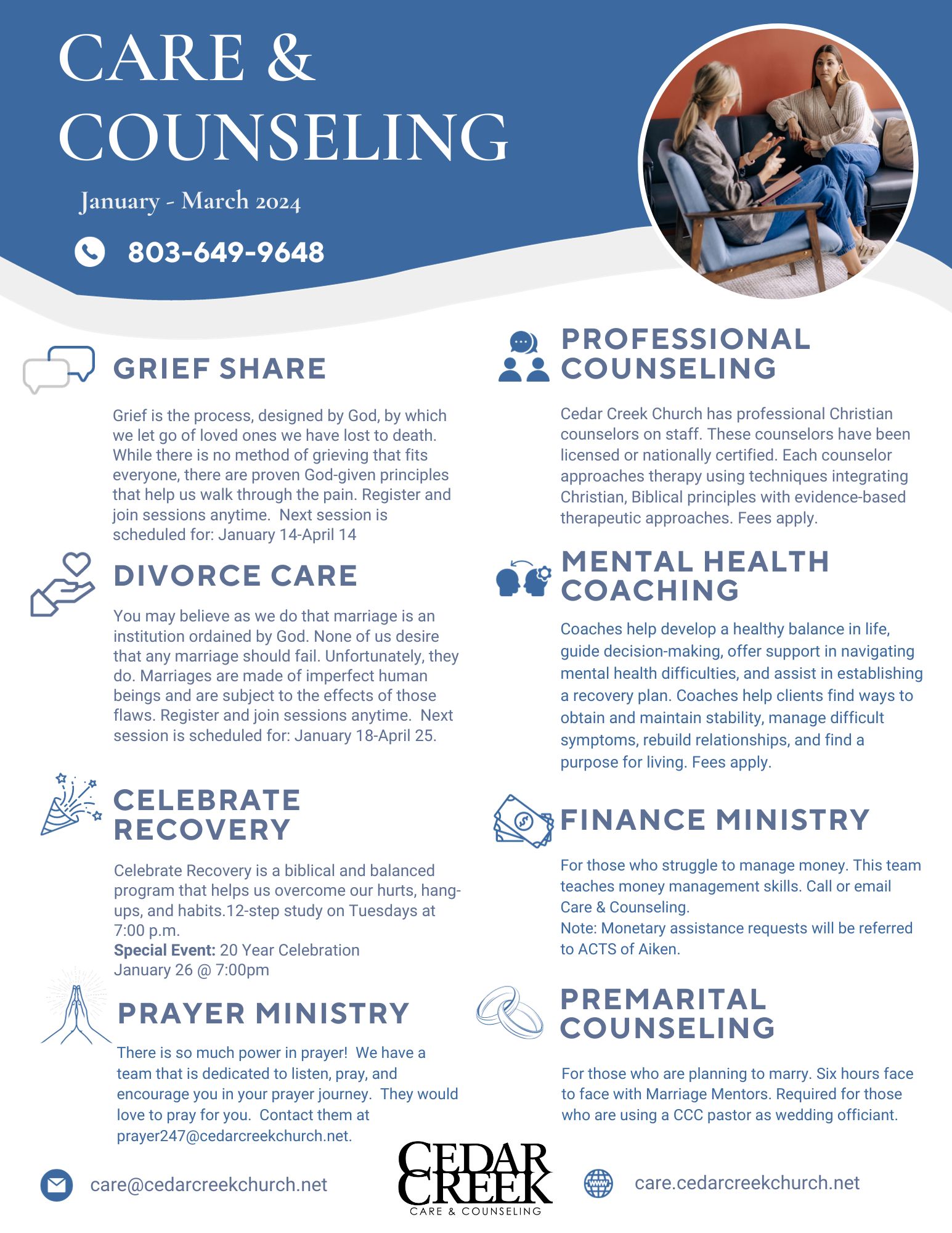 Care and Counseling at Cedar Creek Church in Aiken, SC