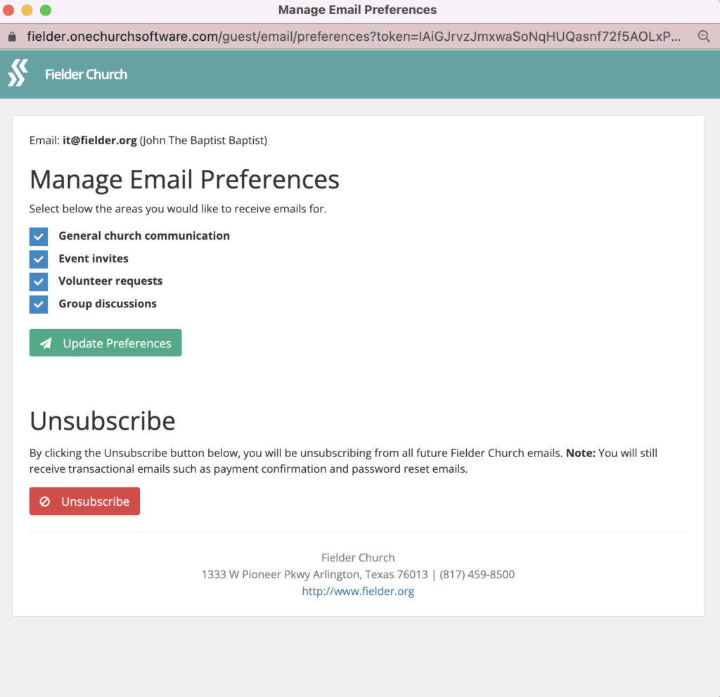 Update Your One Church Profile | Fielder Church