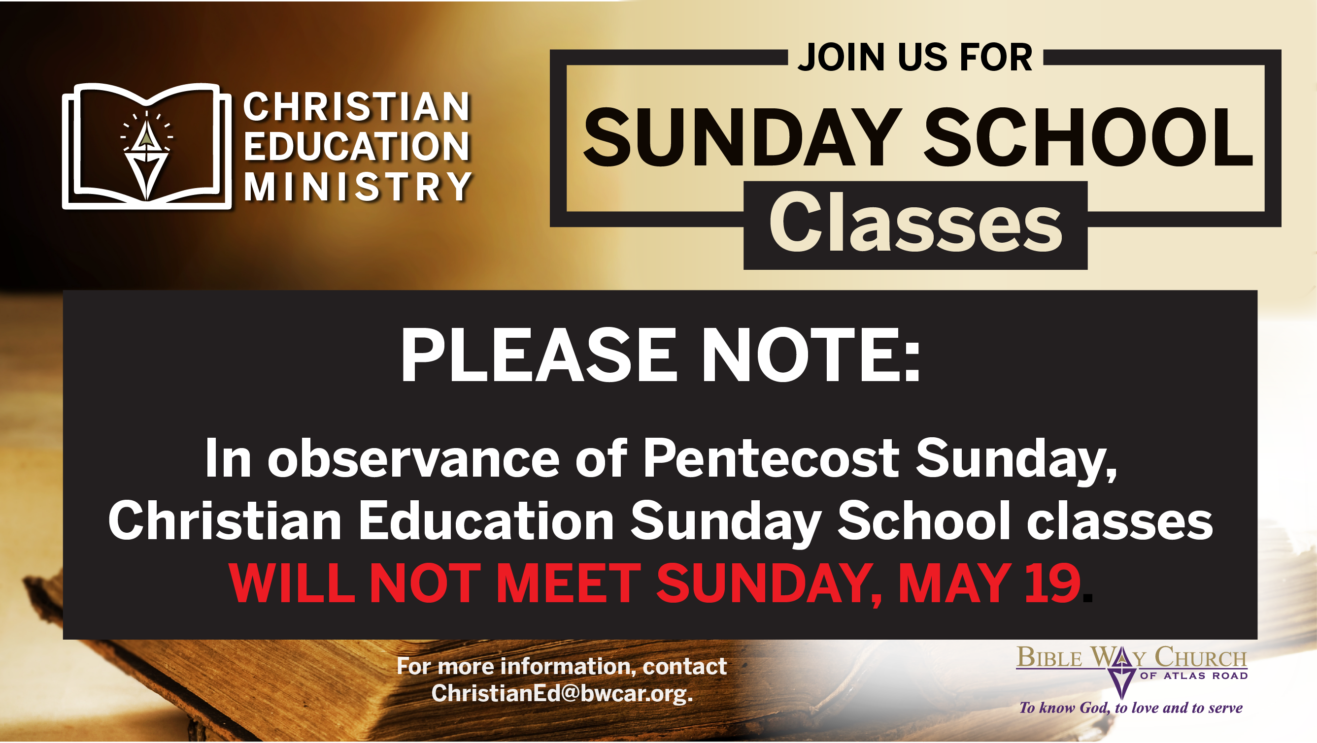 Christian Education Sunday School Classes Will Not Be Held | Bible Way ...