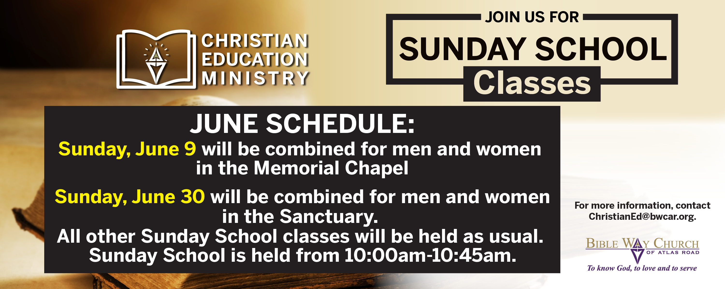 Christian Education’s Sunday School Schedule | Bible Way Church of ...