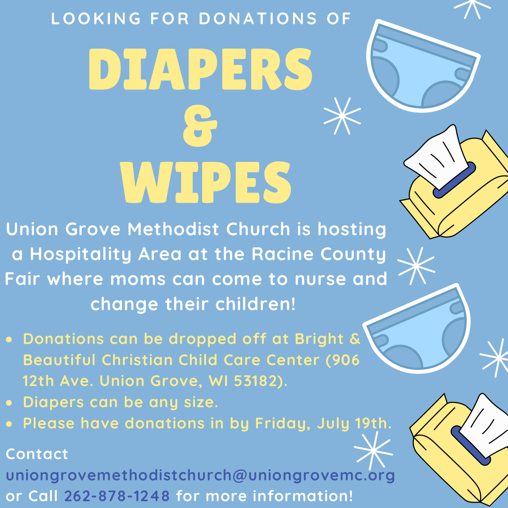 Diapers and Wipes Drive! | Union Grove Methodist Church